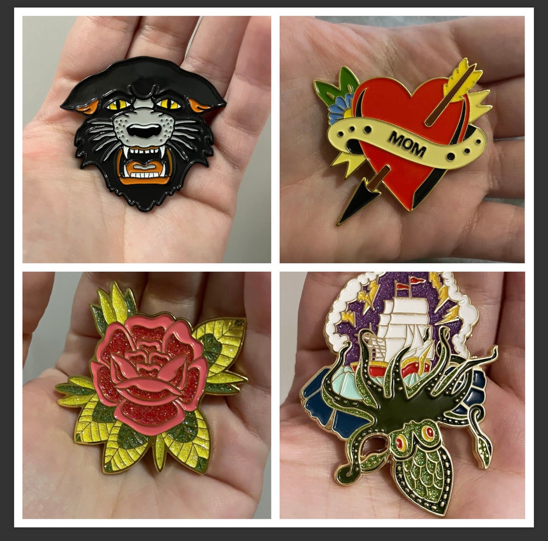 Traditional Tattoo Set Soft Enamel Pins - Etsy