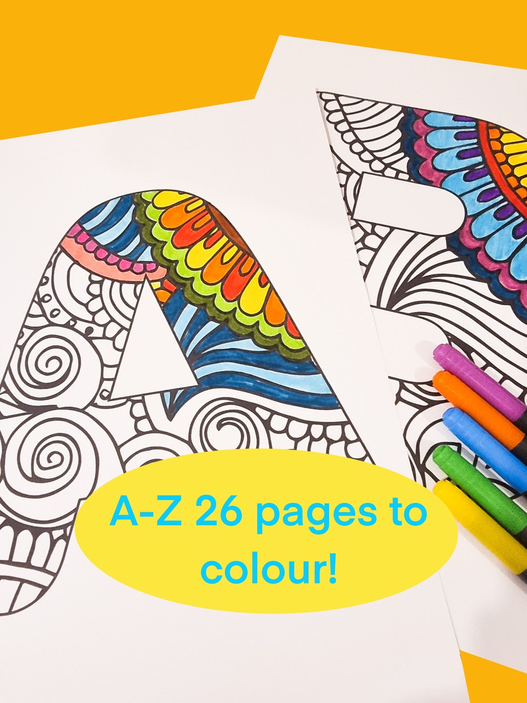 A to Z Alphabet Colouring Book 26 Pages / Childrens Colouring / Complex ...