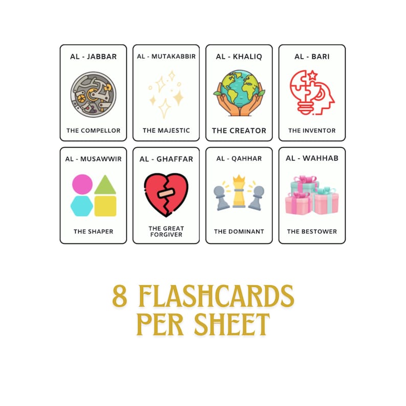99 Names of Allah Flashcards | Digital Printable Product | Islamic Gift ...