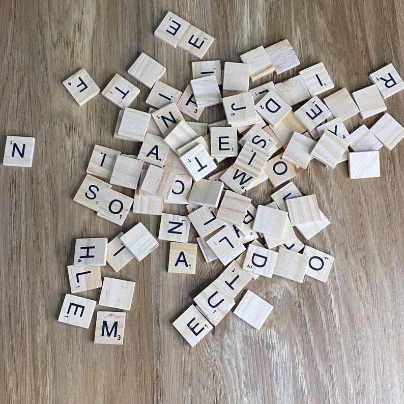 100 Random Wooden Scrabble Game Letter Pieces Crafting Wood Square ...
