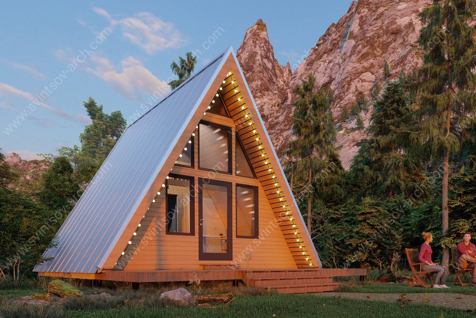 A-frame Cabin House Plans With Loft 6x6m Cottage Building | Etsy