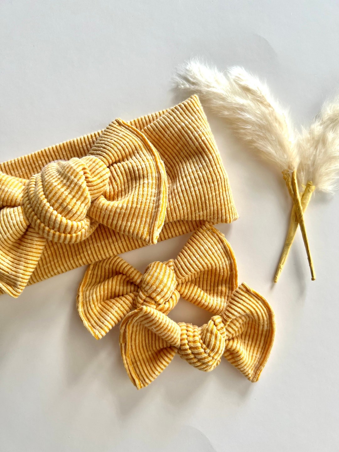 Ribbed Mustard Yellow Headwrap & Knot Bows/baby Girl/fall/toddler Knot ...