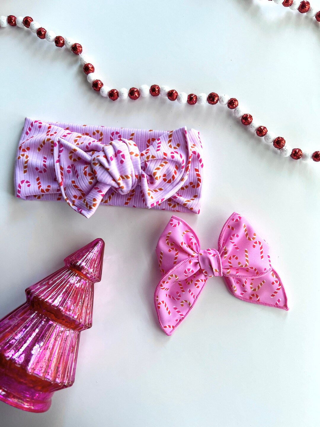 Pink Candy Cane Christmas Headwraps & Mini Brynn (long Tail) Hand-tied ...