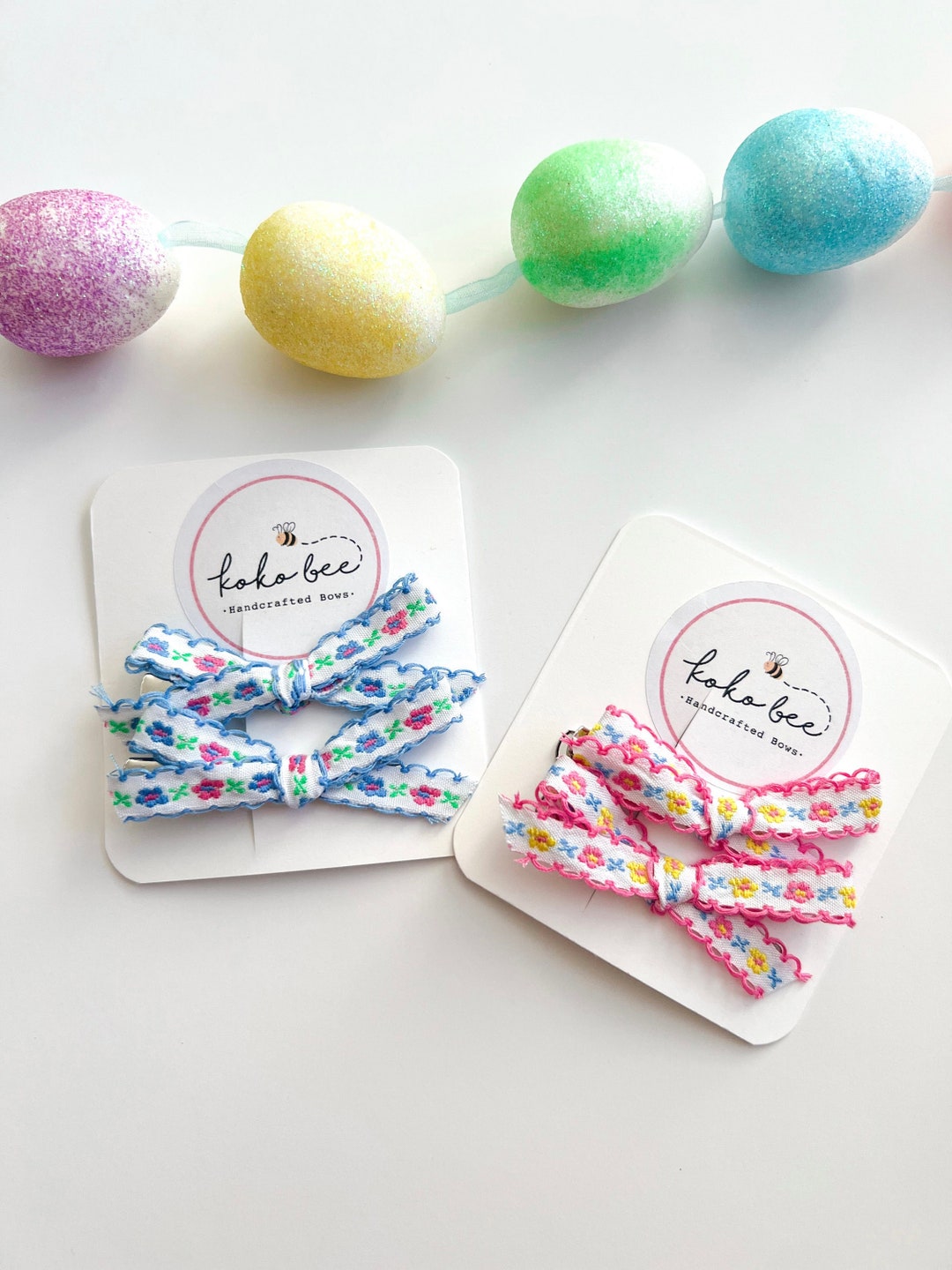 Mini Pink & Blue Easter Ribbon Pigtail Bows/spring/flowers/mini Bows ...