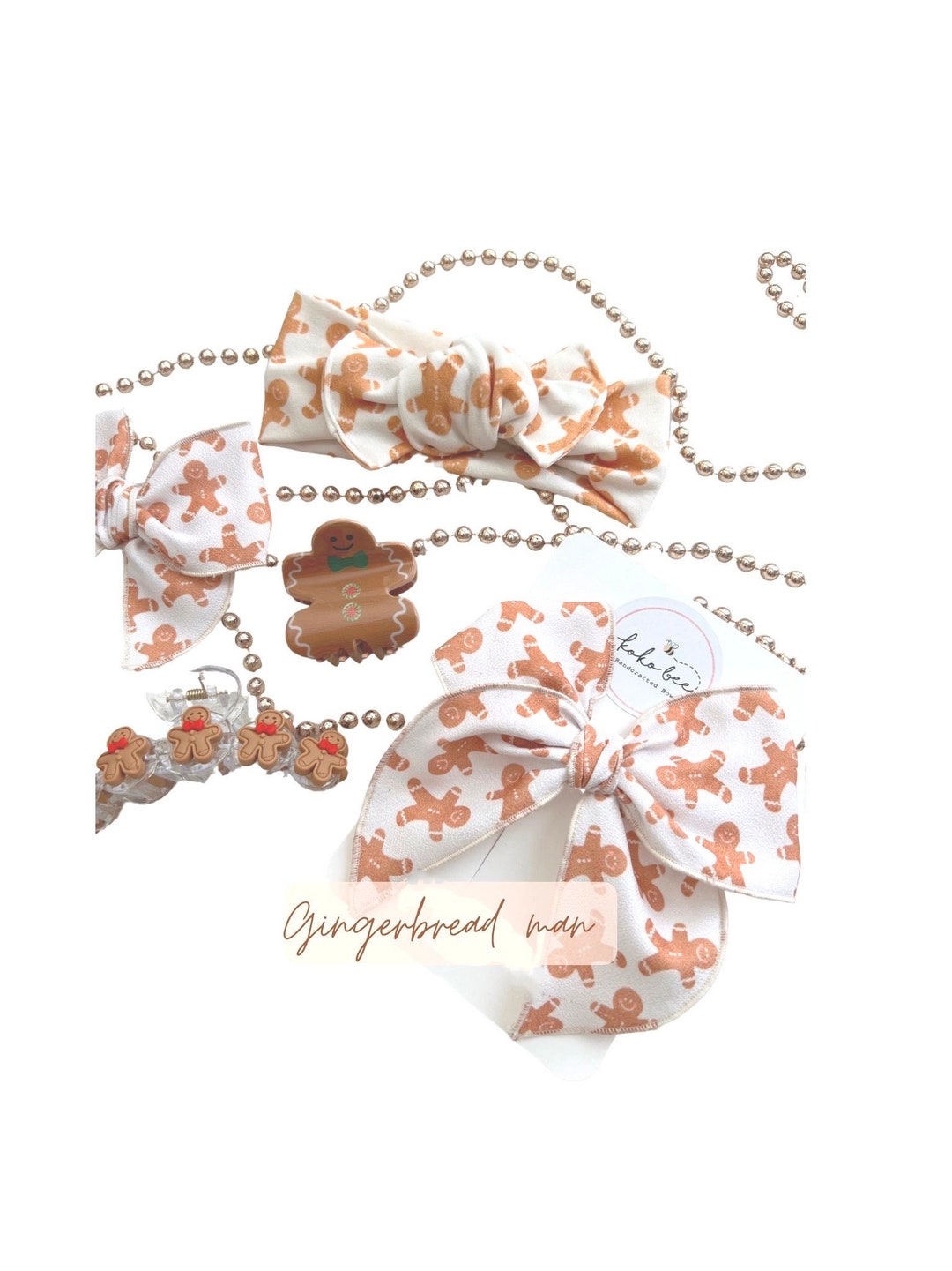 Gingerbread Man Bow/christmas/baby Girl/toddler/neutral/headwrap/big ...