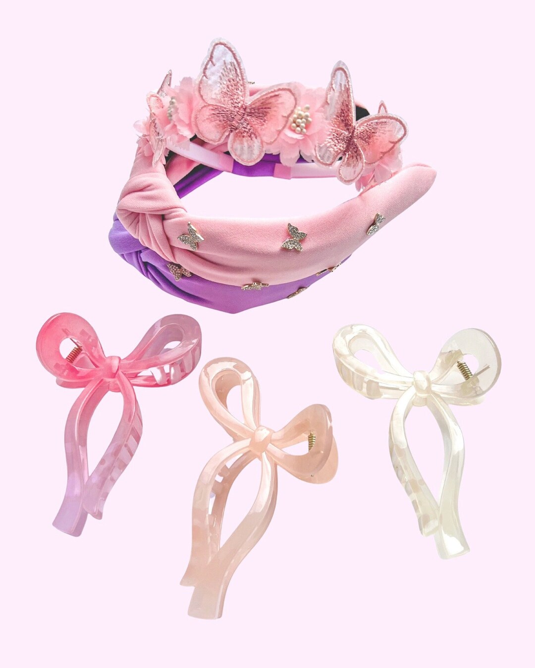 Butterfly Headbands & Bow Claw Clips/pink/purple/kids/adult Hair ...