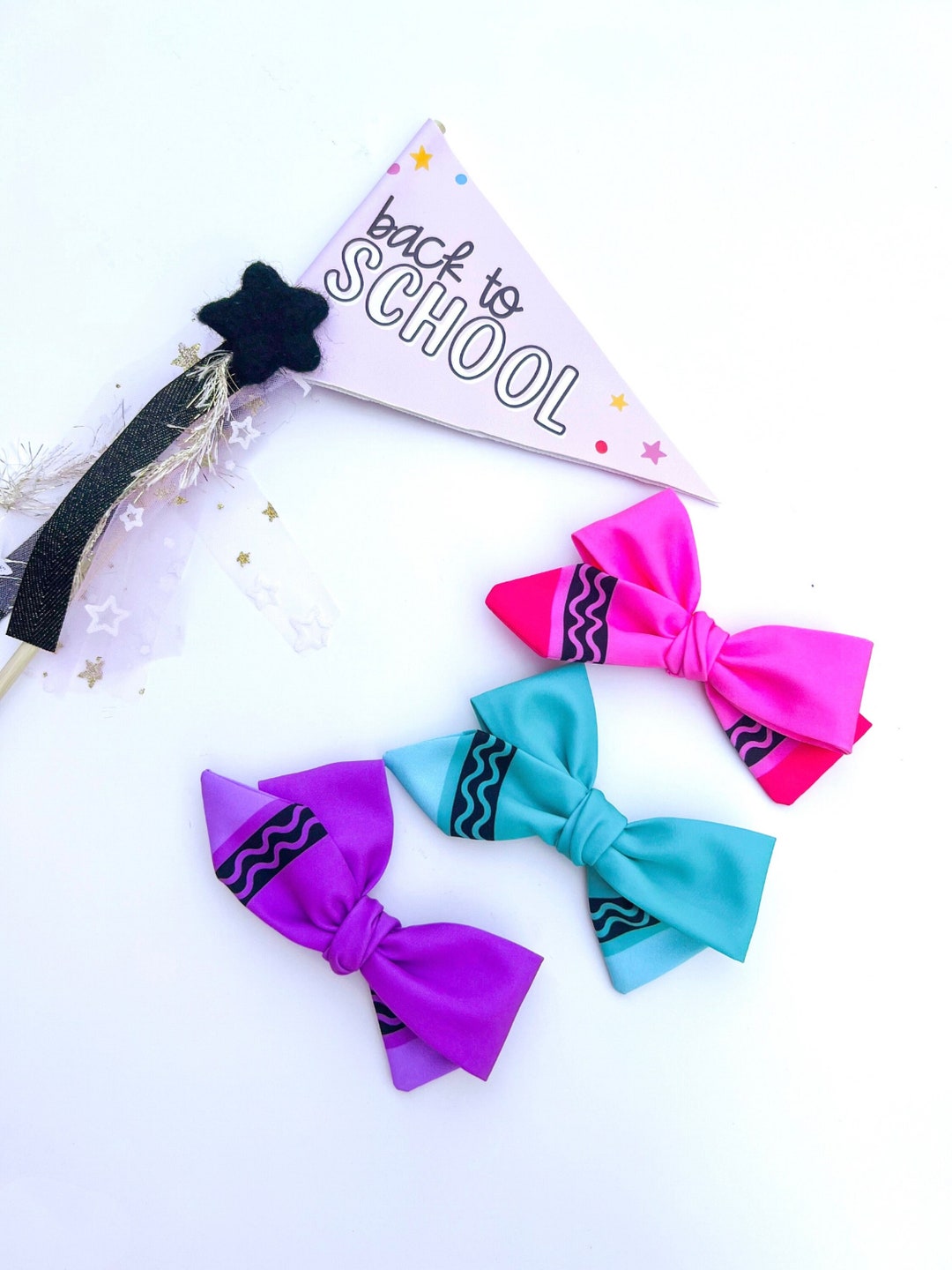 Crayon Back to School Bows/1st Day of School/toddler/big Bow Clips/pink ...