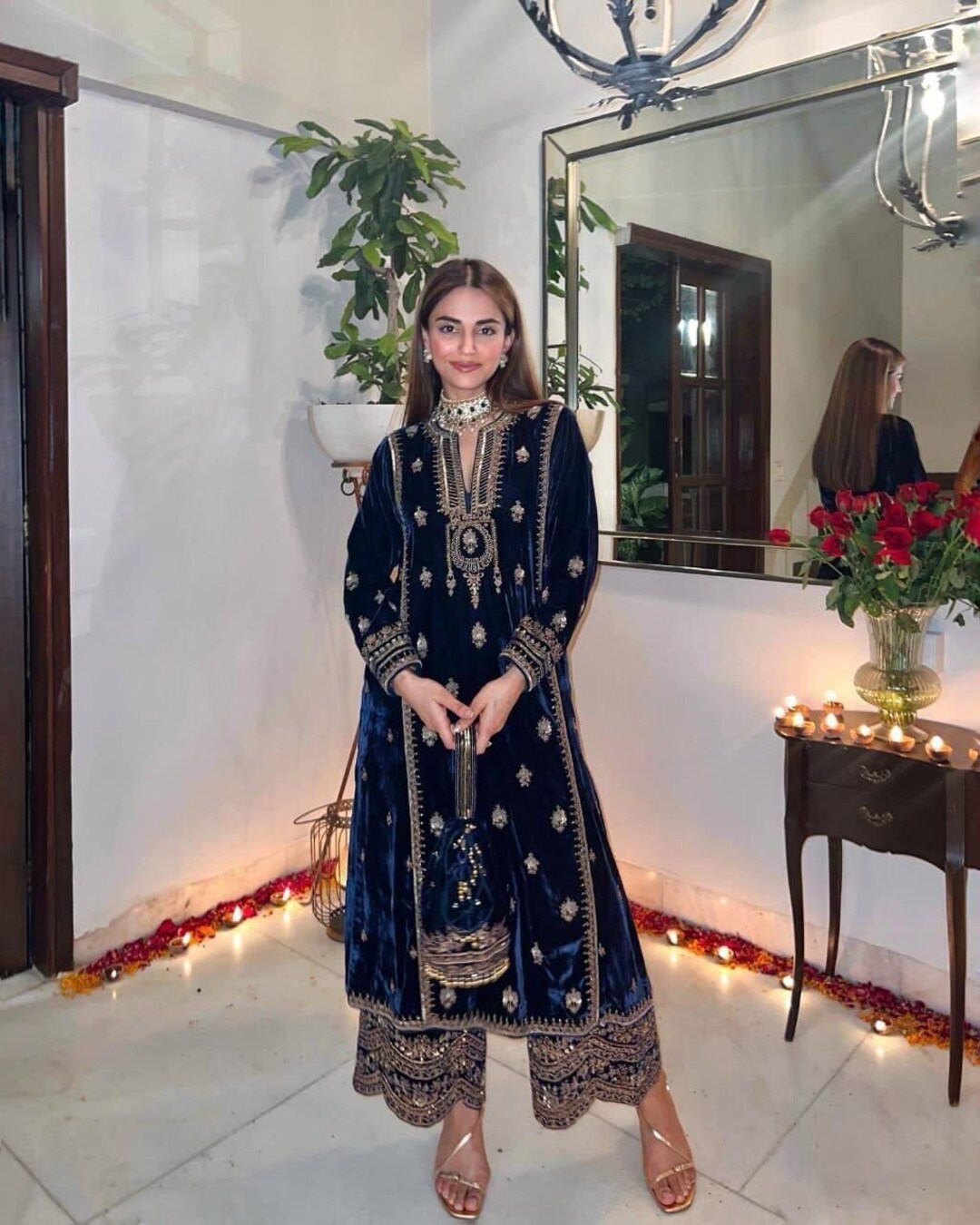 Premium Blue Designer Stylish Suit Zari Embroidered , Beautiful Winter ...