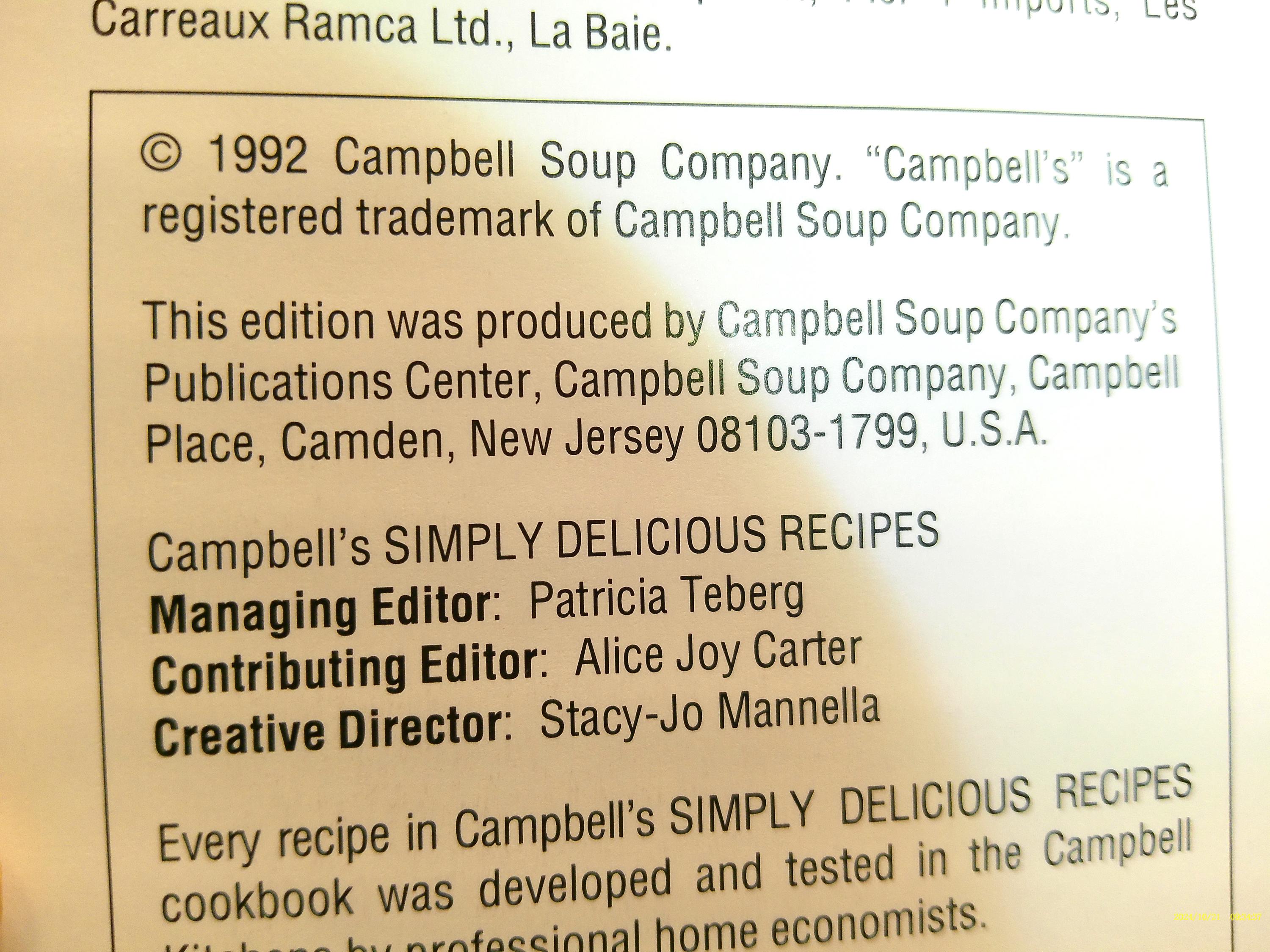 Vintage Campbell's Simply Delicious Recipes Cookbook, 1992 Hardcover - Etsy