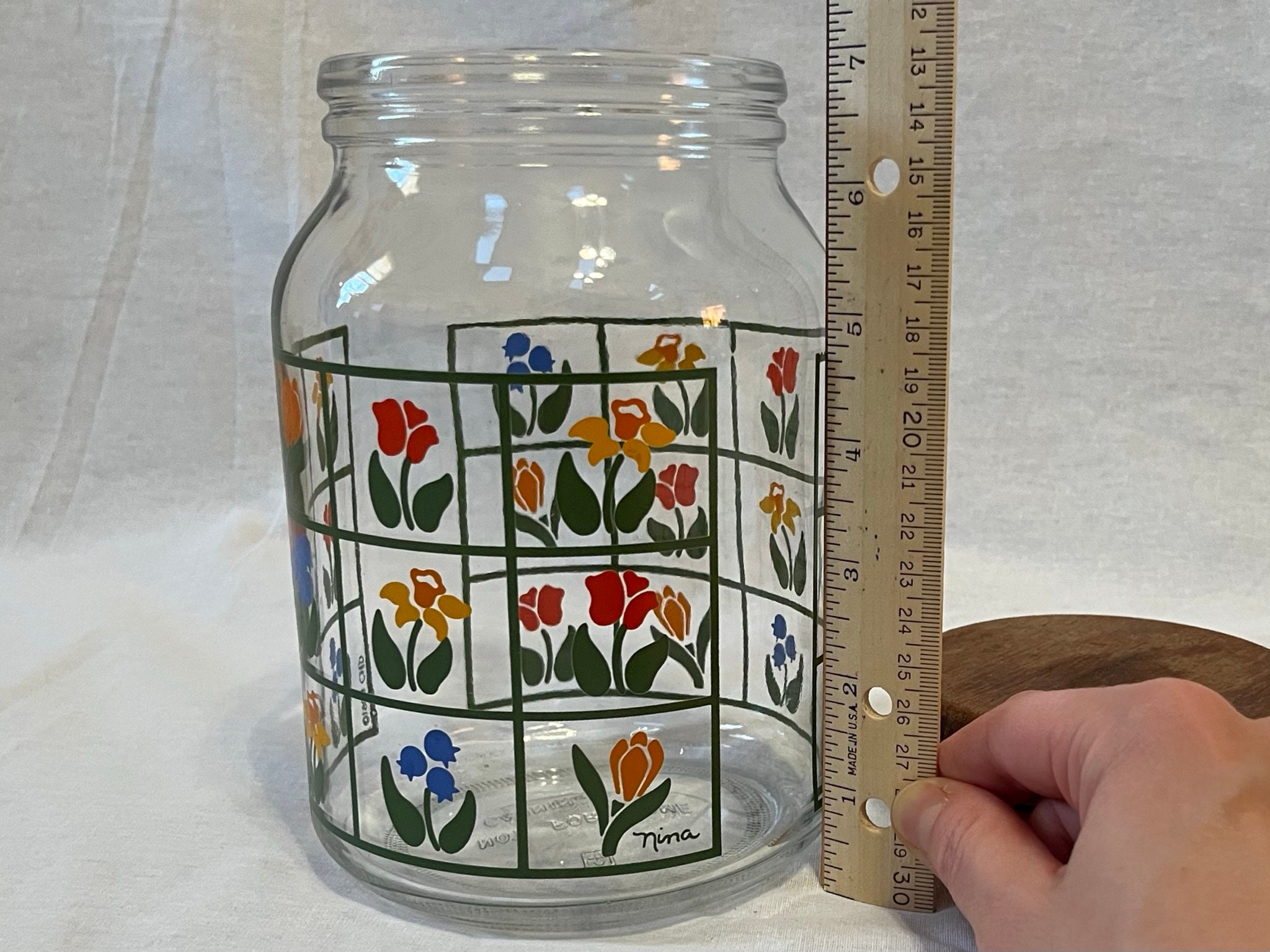 Vintage Anchor Floral Glass Canister Jar 7.75" - Etsy