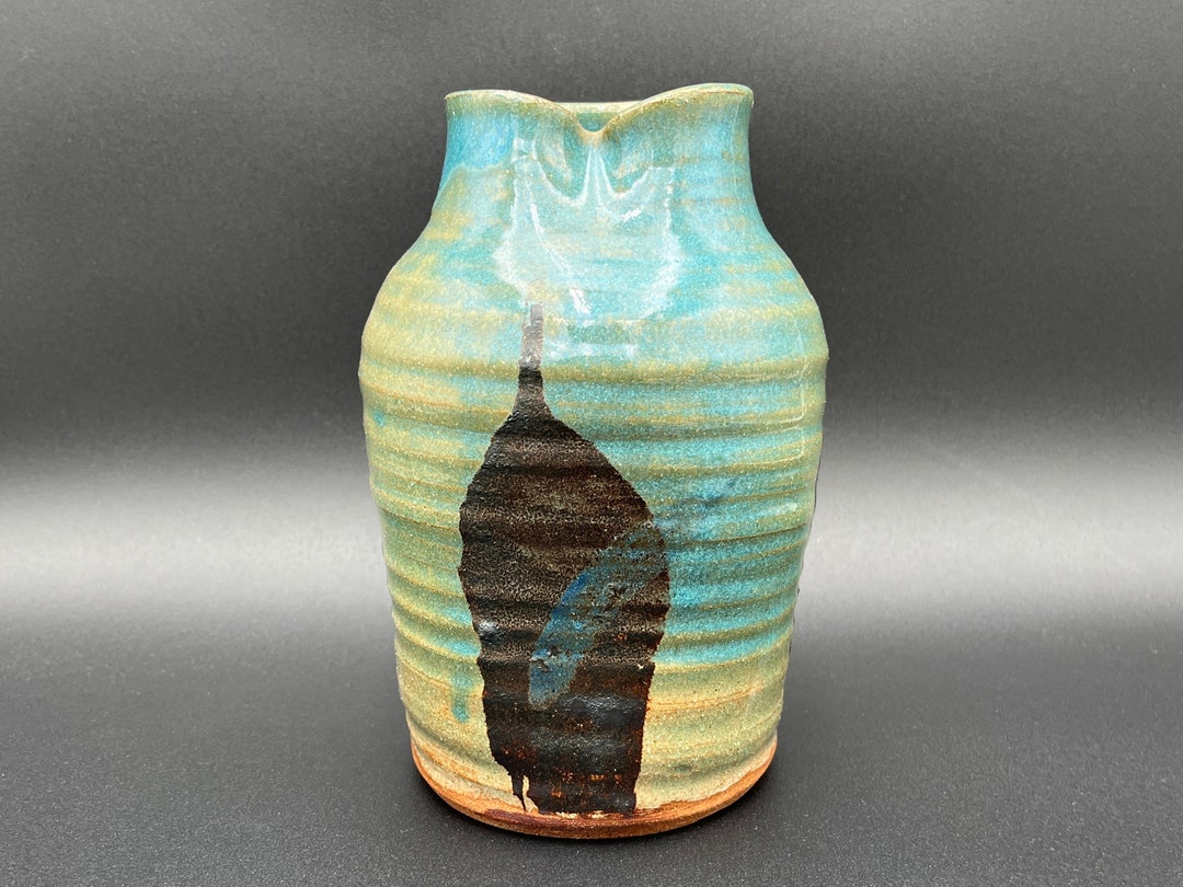 8" Turquoise Blue and Brown Pottery Vase - Etsy