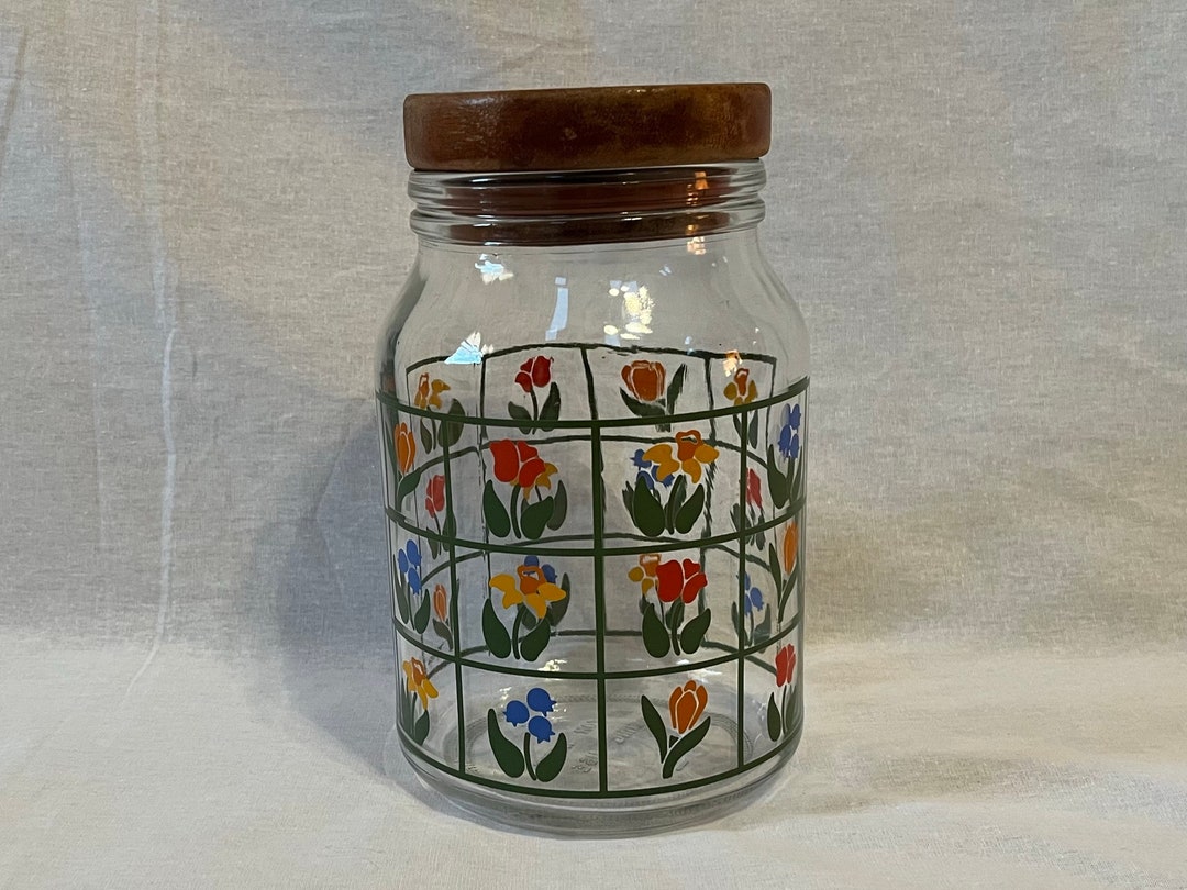 Vintage Anchor Floral Glass Canister Jar 7.75" - Etsy