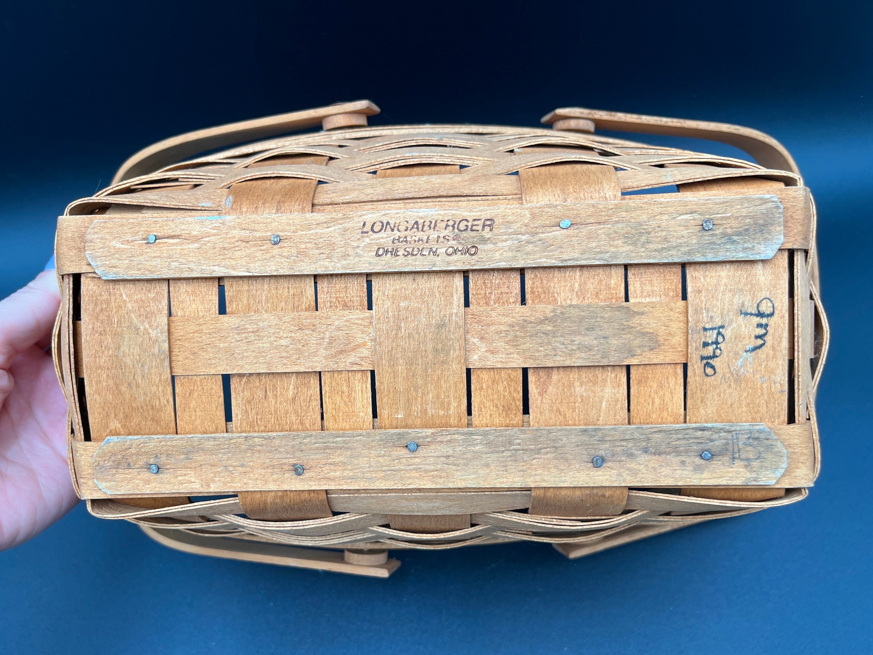 Longaberger Angled Fruit & Vegetable Basket With Wooden Swing Handles ...