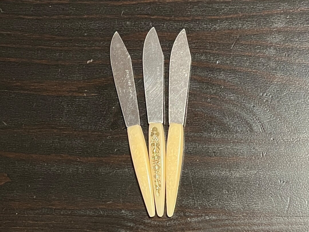 Midcentury Mini Butter Pate Knives White and Gold, Set of 3 - Etsy