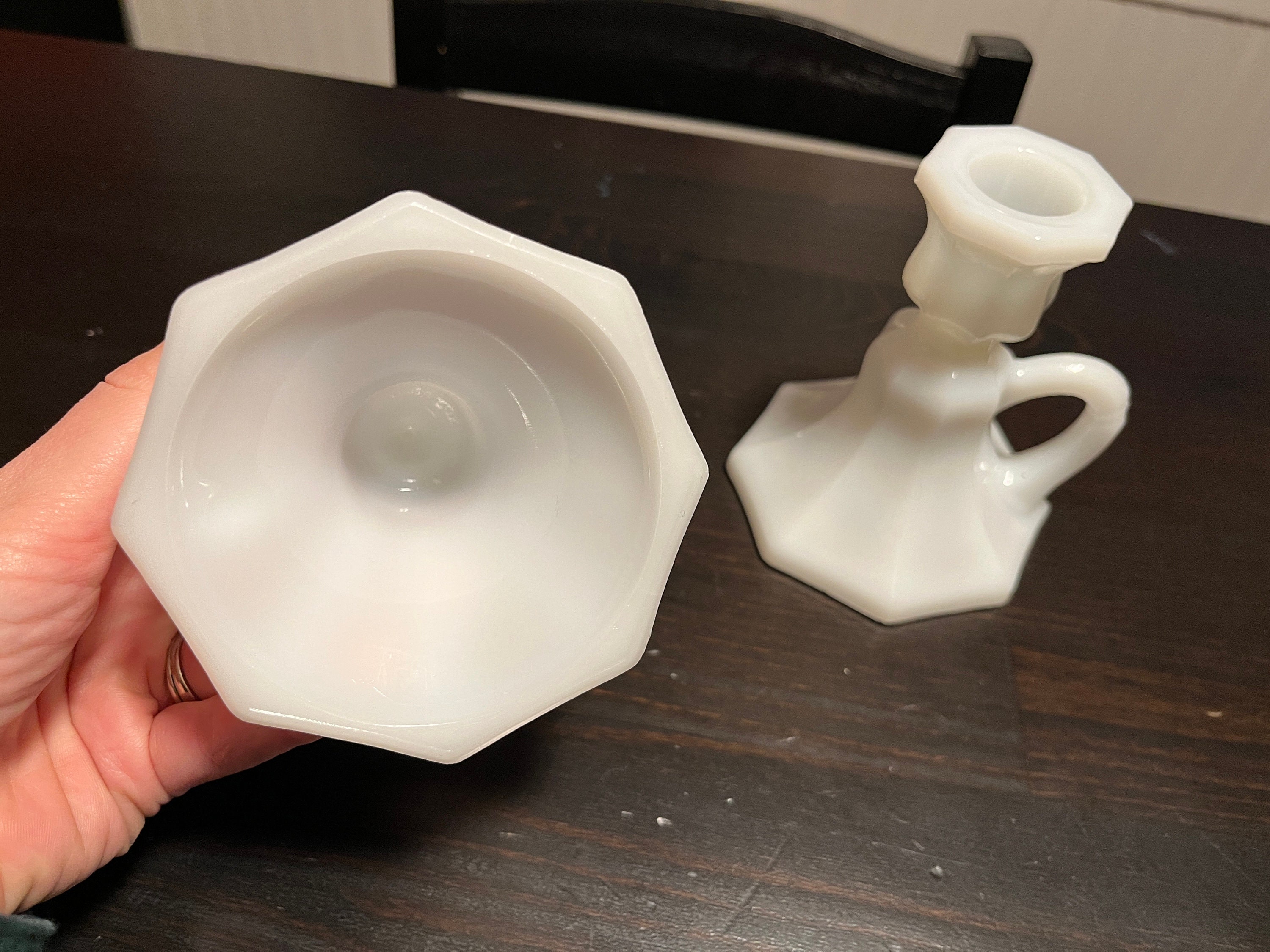 Vintage Milk Glass Octagon Base Candle Holders With Finger Loop - Etsy