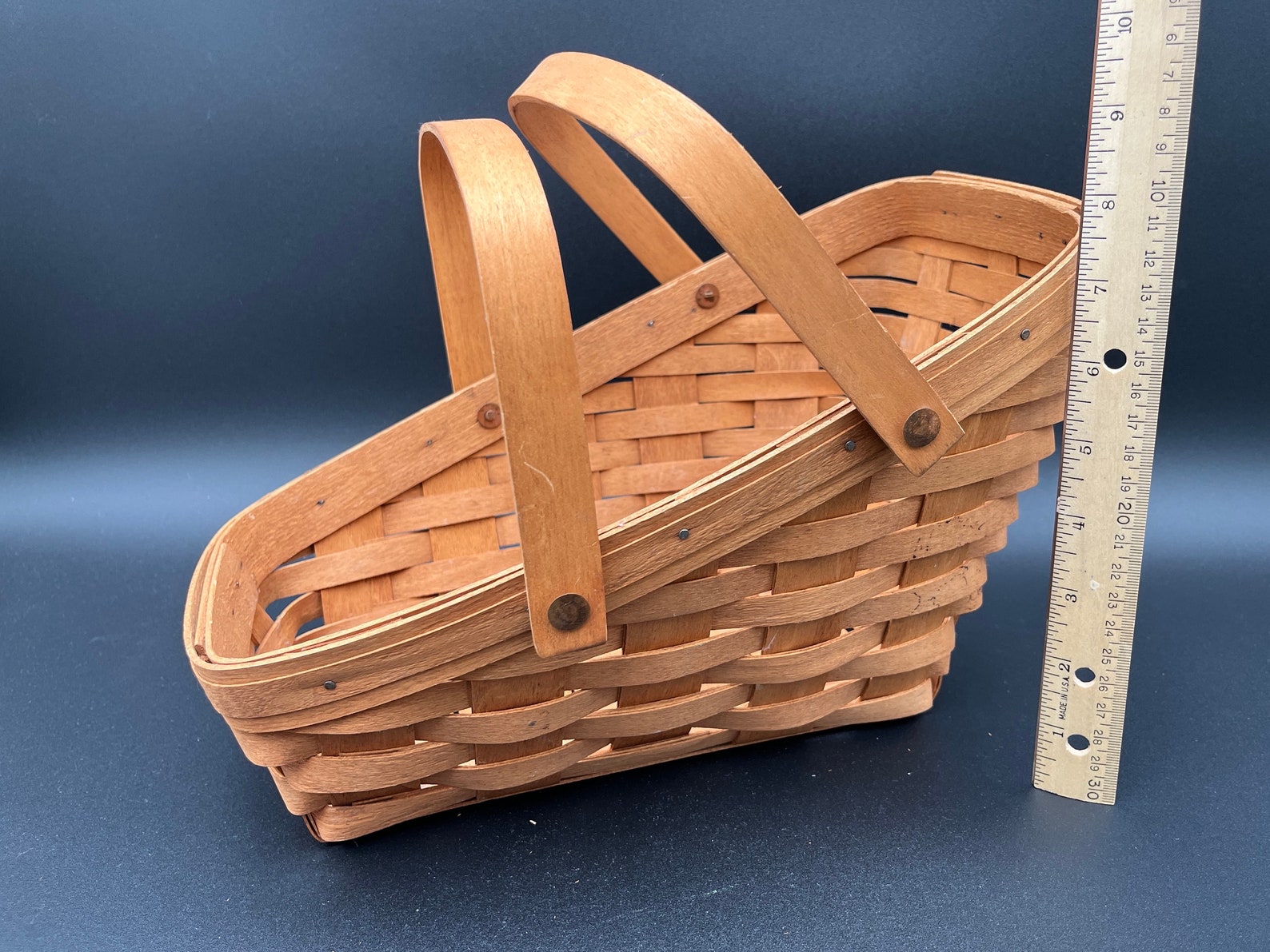 Longaberger Angled Fruit & Vegetable Basket With Wooden Swing Handles ...