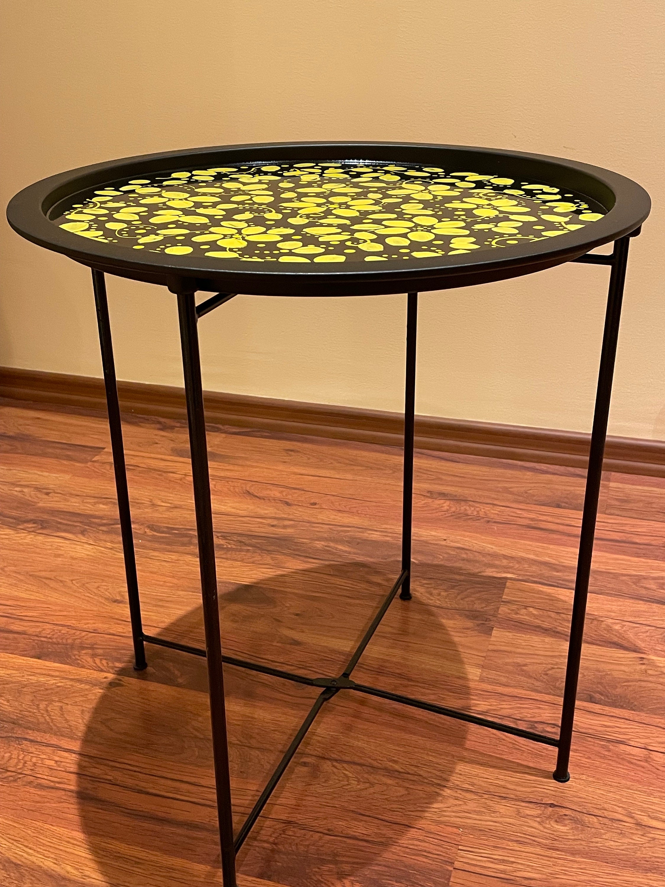 Floral Coffee Table, Red Yellow Flowers Design, Round Epoxy Resin Table ...