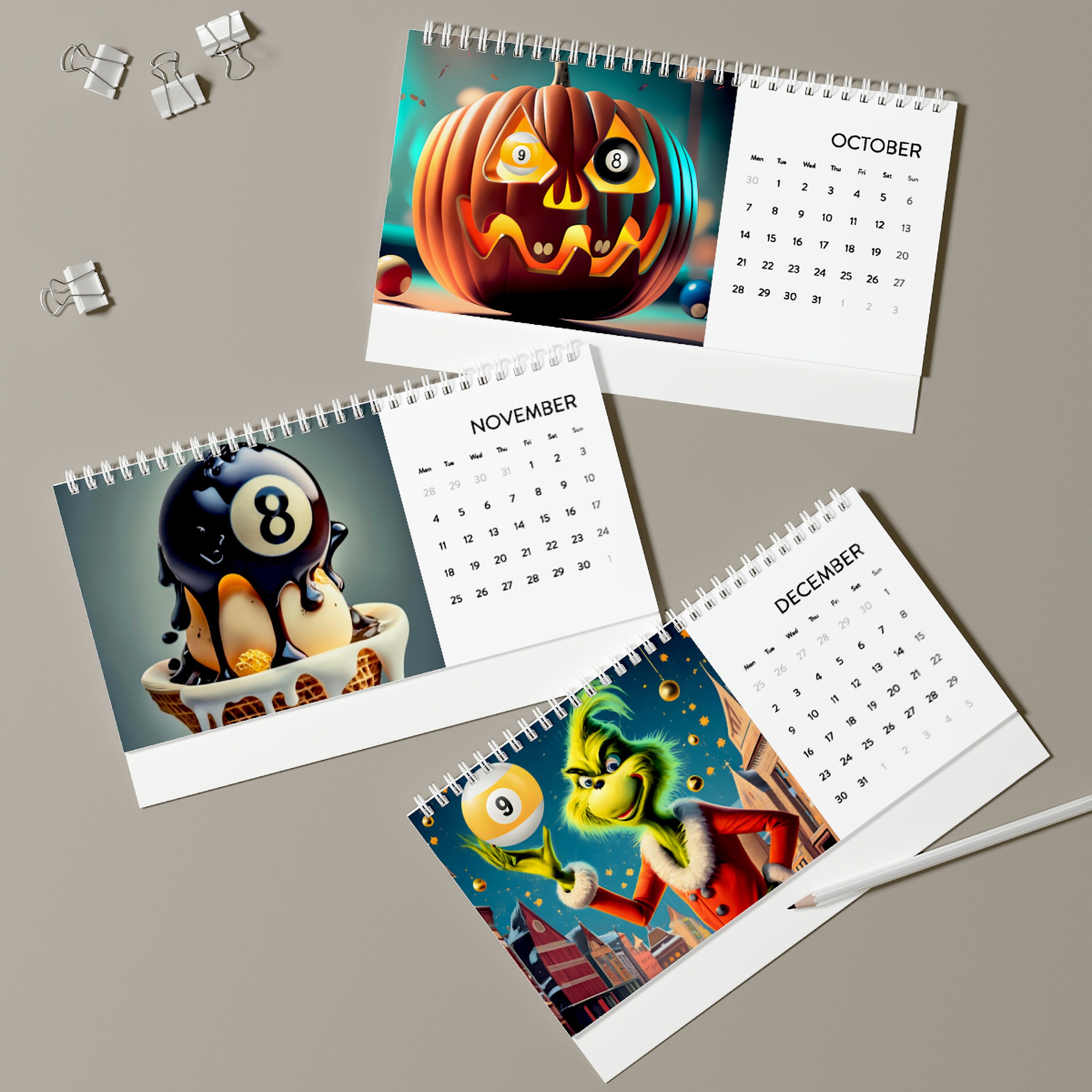 Billiards Desk Calendar 2024 Grid, the 2024 Billiards Calendar, Office ...