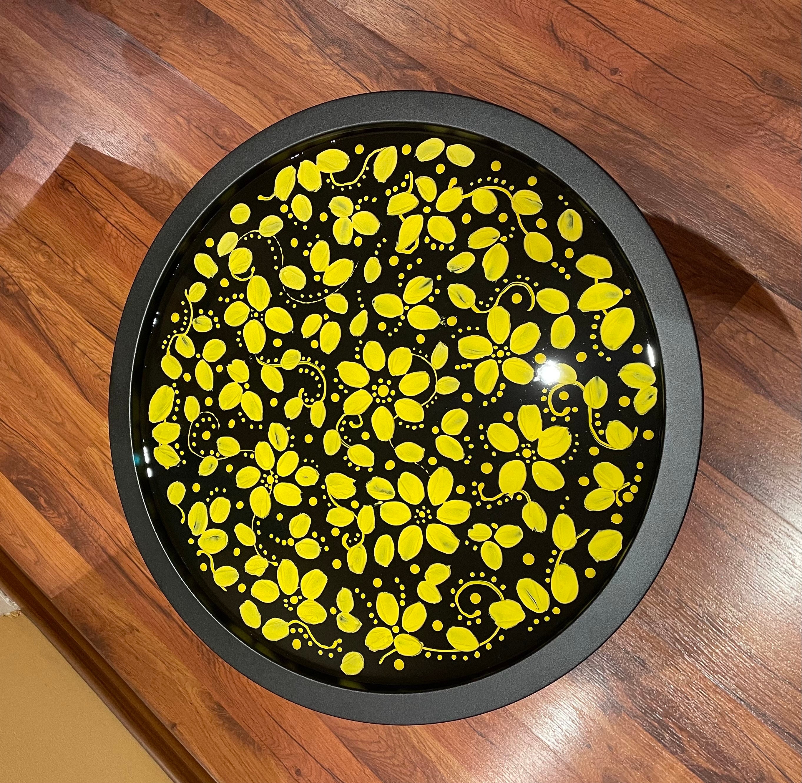 Floral Coffee Table, Red Yellow Flowers Design, Round Epoxy Resin Table ...