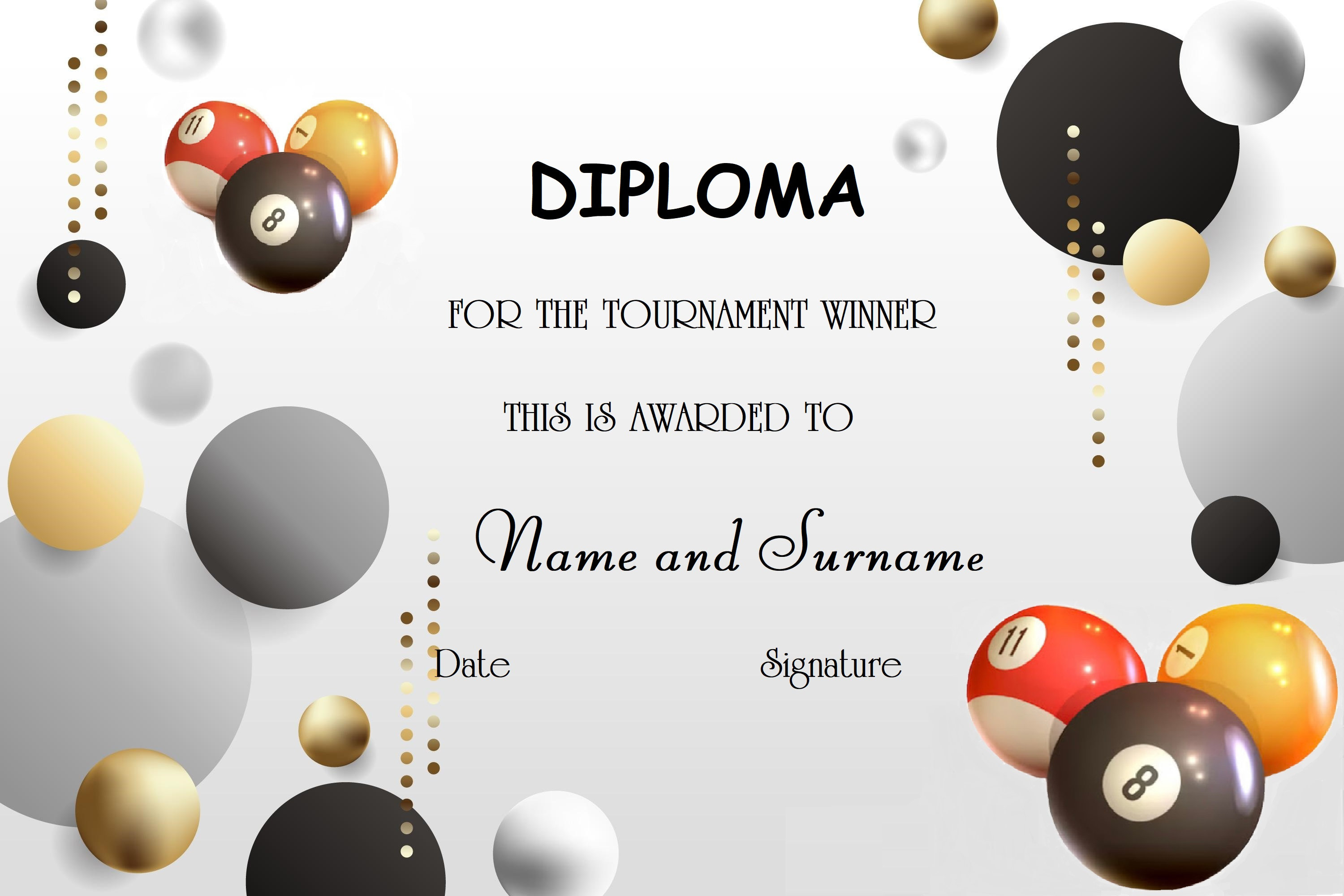 Printable Certificate of Participation in Billiard Tournament ...