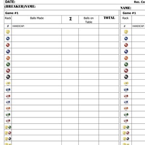 Printable Straight Pool Score Sheet, Doc, Pdf Format, Billiard, Pool 14 ...