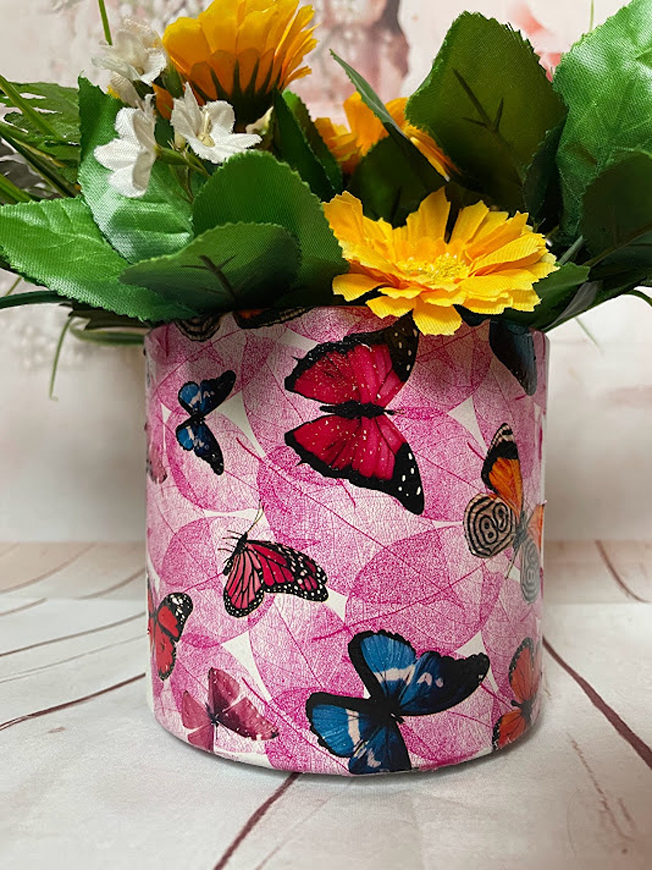 Bright, Playful Plant Pot, Floral Design, Butterfly Art, House Plant ...