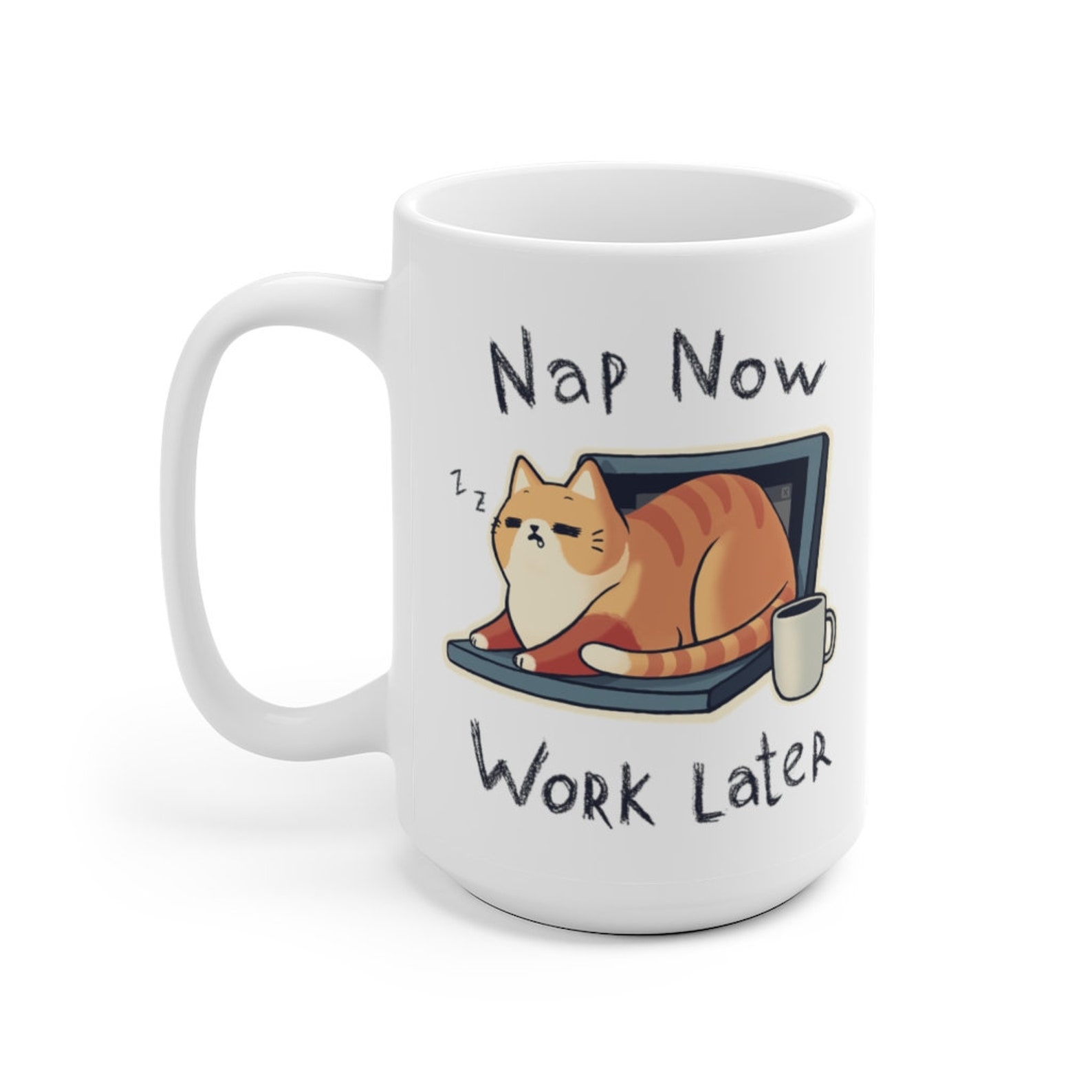Procrastination Cat Ceramic Mug Kitty Napping at Work - Etsy