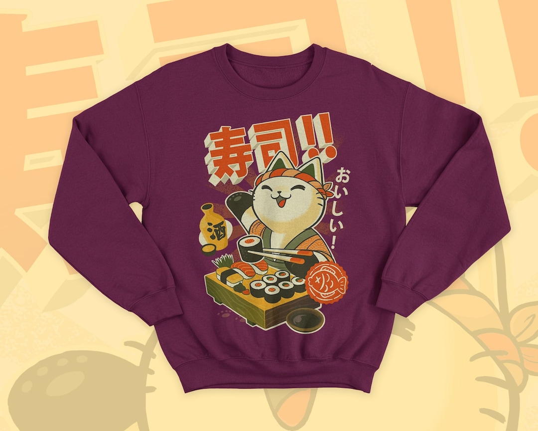 Cute Sushi Cat Japan Sweater - Sushi and Ramen Foodies Sweatshirt ...