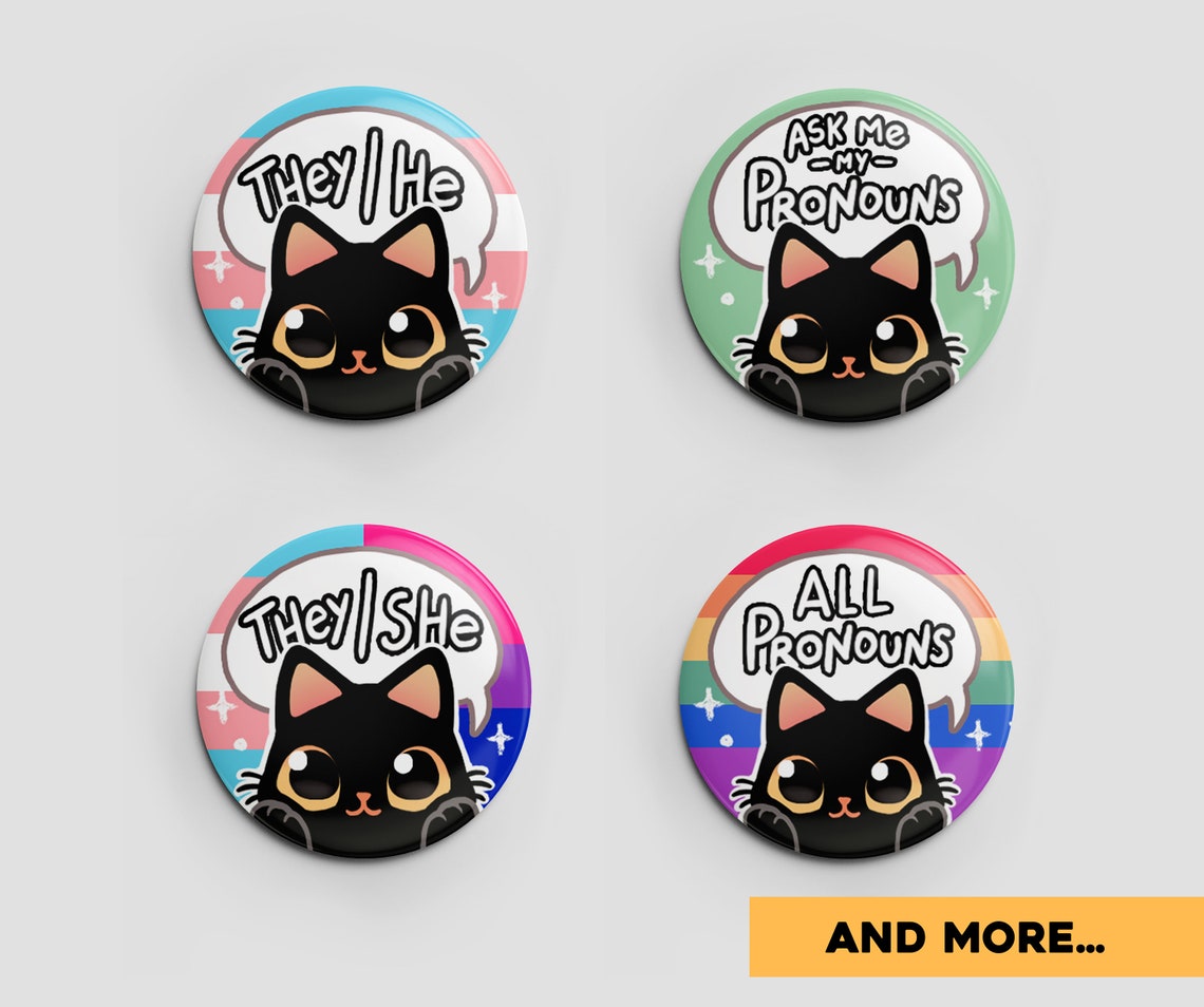 Pride Pronouns Flags Button Pin Custom LGBTQ Cute Cat - Etsy