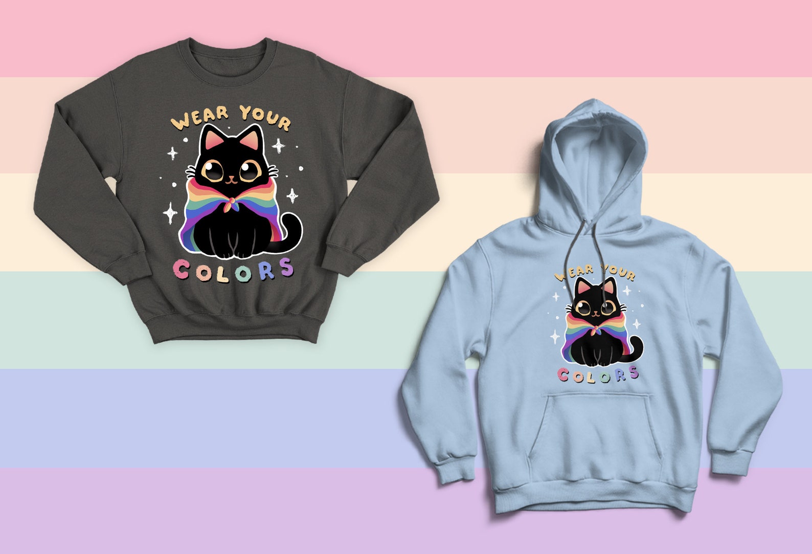 Pride Flags Cat LGBTQ Sweater or Hoodie - Custom Flag - Rainbow ...