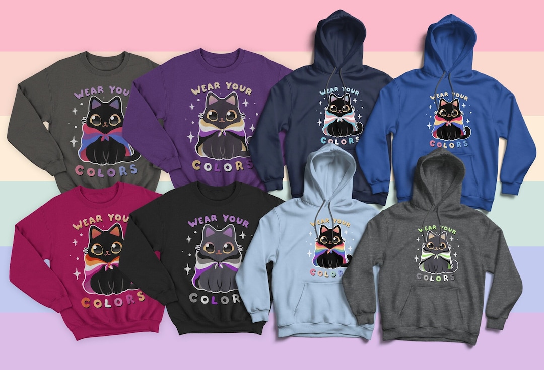 Pride Flags Cat LGBTQ Sweater or Hoodie - Custom Flag - Rainbow ...