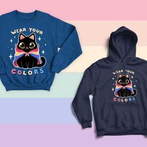 Pride Flags Cat LGBTQ Sweater or Hoodie - Custom Flag - Rainbow ...