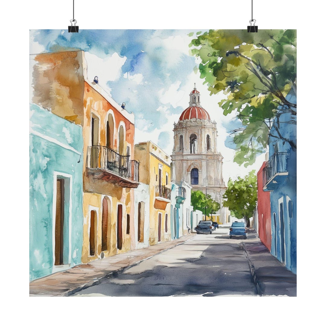 Merida Art, Mexico Watercolor Painting, Yucatan Artwork, Colorful ...