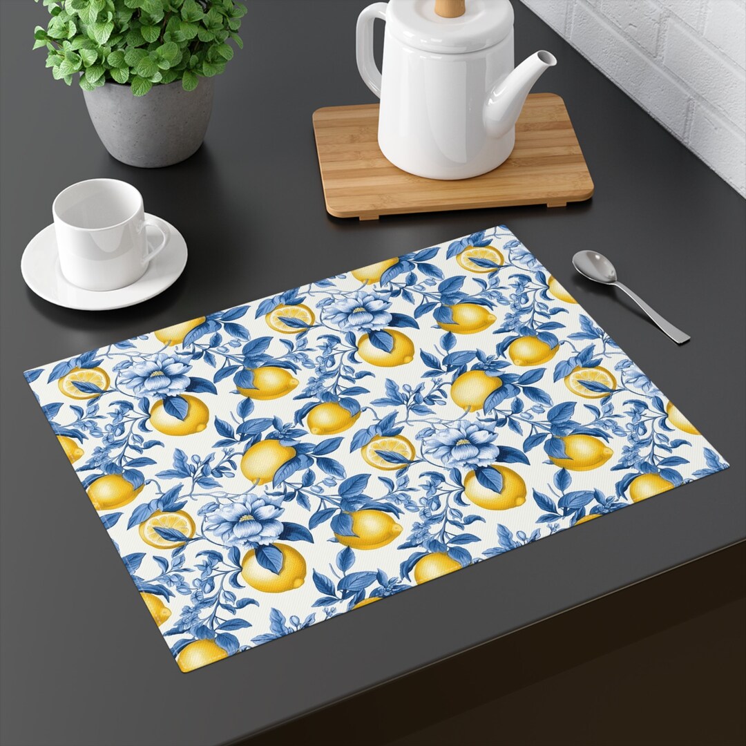 Italian Lemon Floral Placemat, Lemon Chinoiserie Placemat, Lemon Theme ...