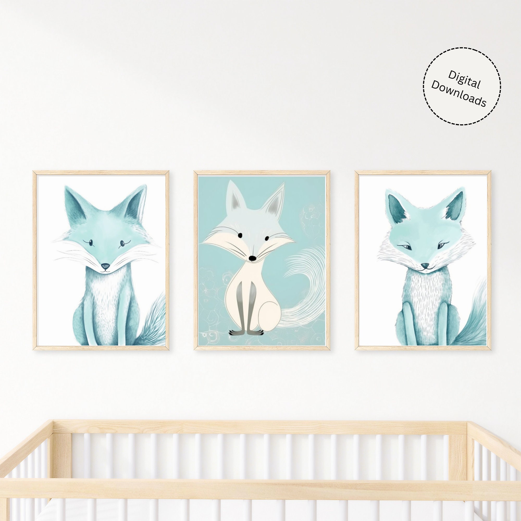 Baby Blue Fox Wall Art Fox Nursery Prints Blue Fox Set of 3 - Etsy
