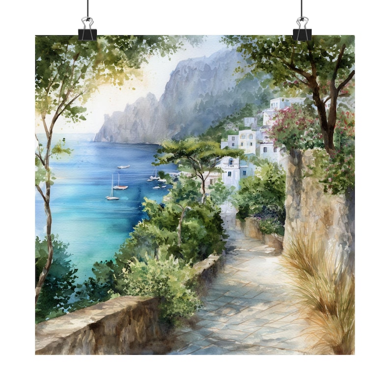 Capri Italy Watercolor Print: Mediterranean Seascape Travel Poster Gift ...