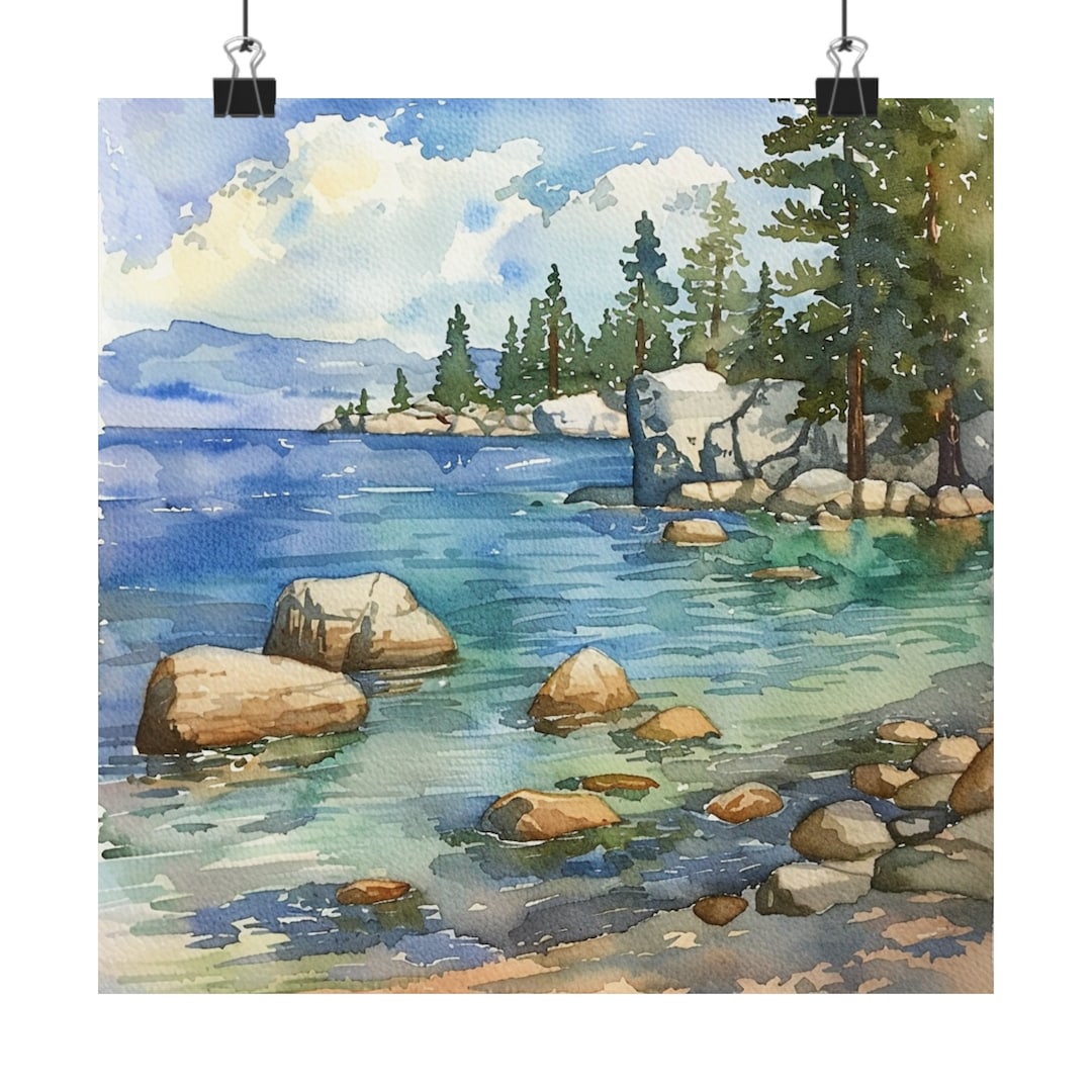 Lake Tahoe Painting, Nevada State Park Scenic Art Print, Tahoe Nature ...
