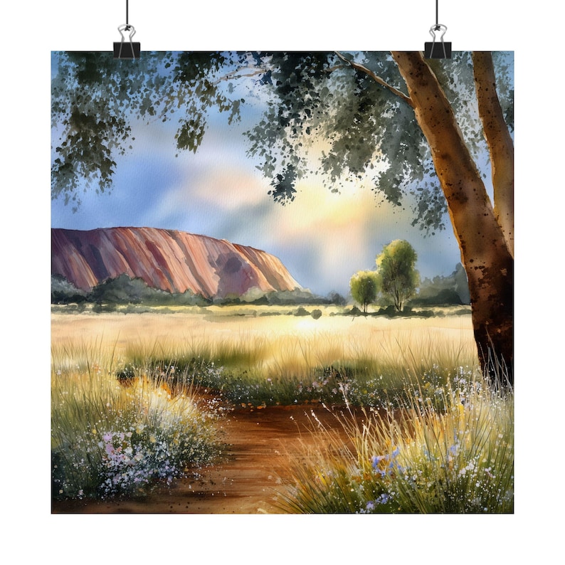 Uluru Australia Art Print: Ayers Rock Watercolor Landscape Poster ...