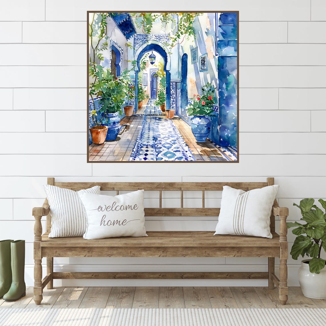 Morocco Watercolor Print, Moroccan Blue Tile Doorways Art Print ...