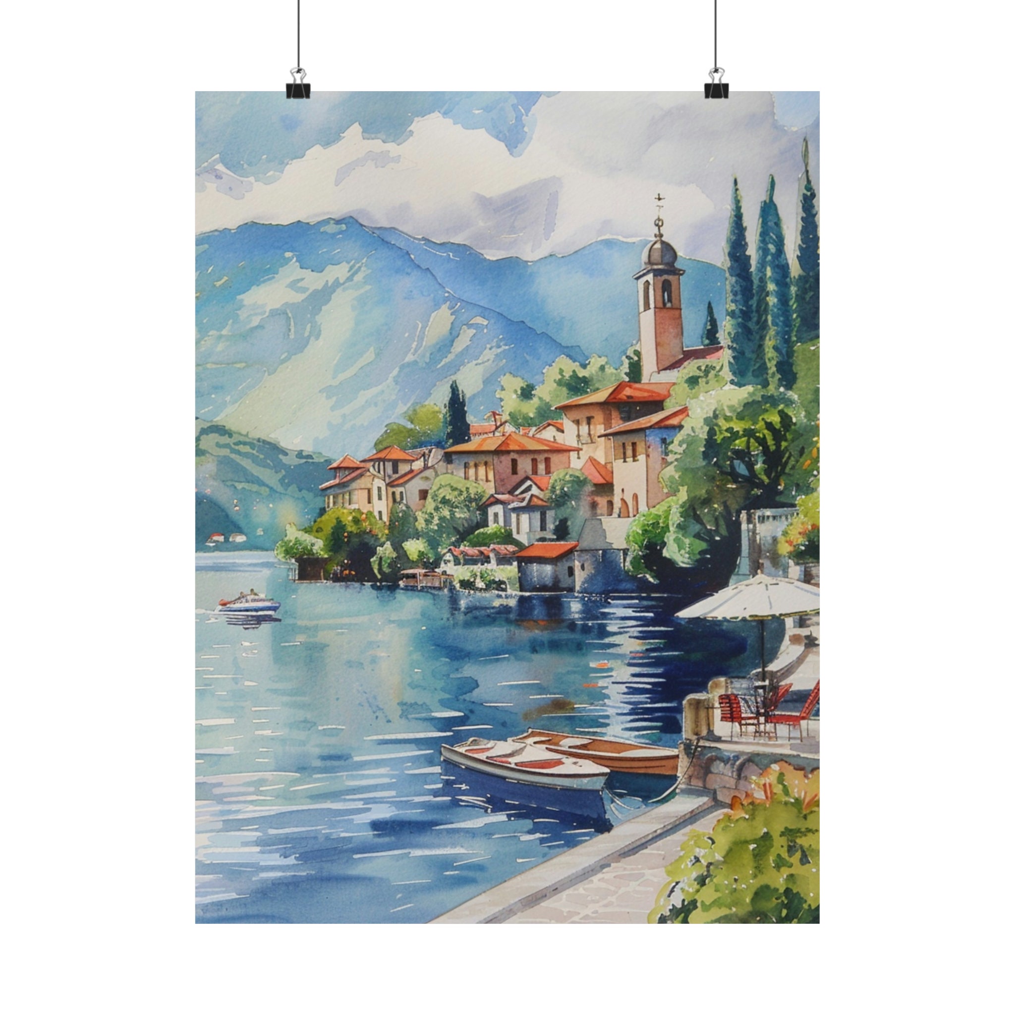 Lake Como Italy Watercolor Print, Italy Painting, Peaceful Lakeside Art ...