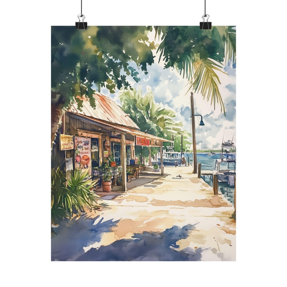 Key Largo Art, Bait Shop Watercolor Painting, Seaside Dock Print ...