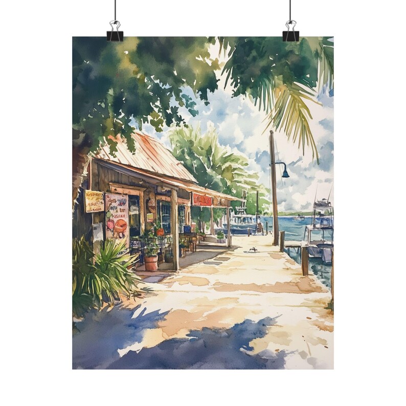 Key Largo Art, Bait Shop Watercolor Painting, Seaside Dock Print ...