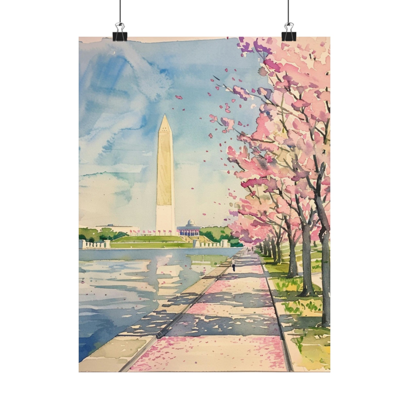 Spring Washington Monument Art Print, Cherry Trees Blooming DC ...
