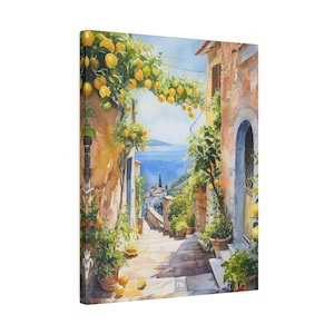 Mediterranean Watercolor Lemon Tree Canvas Wall Art, Amalfi Coast ...
