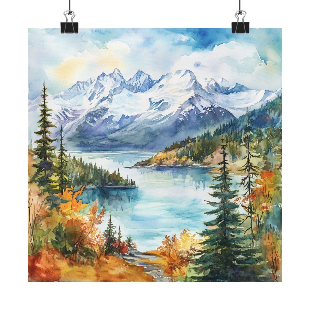 Alaska Watercolor Painting, Alaskan Glaciers Art Print, Fall Wall Art ...