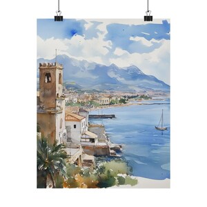 Palermo Art, Sicily Watercolor Painting, Coastal Italy Seascape Print ...