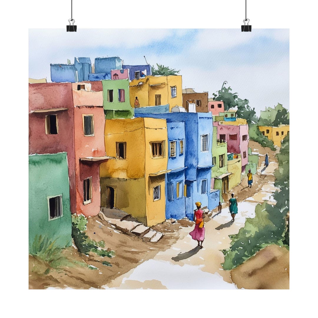 Ethiopia Wall Art, Harar Cityscape Print, Colorful Rustic Streetscape ...