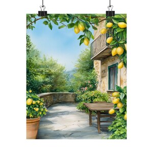 Amalfi Coast Lemon Trees Art, Italian Villa Watercolor Painting ...