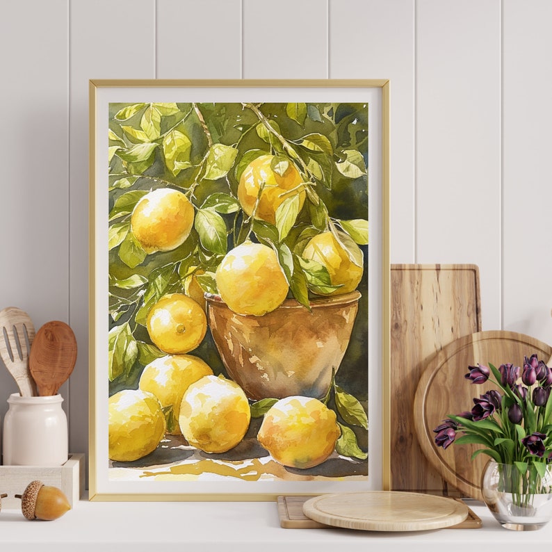 Italian Lemons Kitchen Art Print, Lemon Plant Art, Still Life Art ...