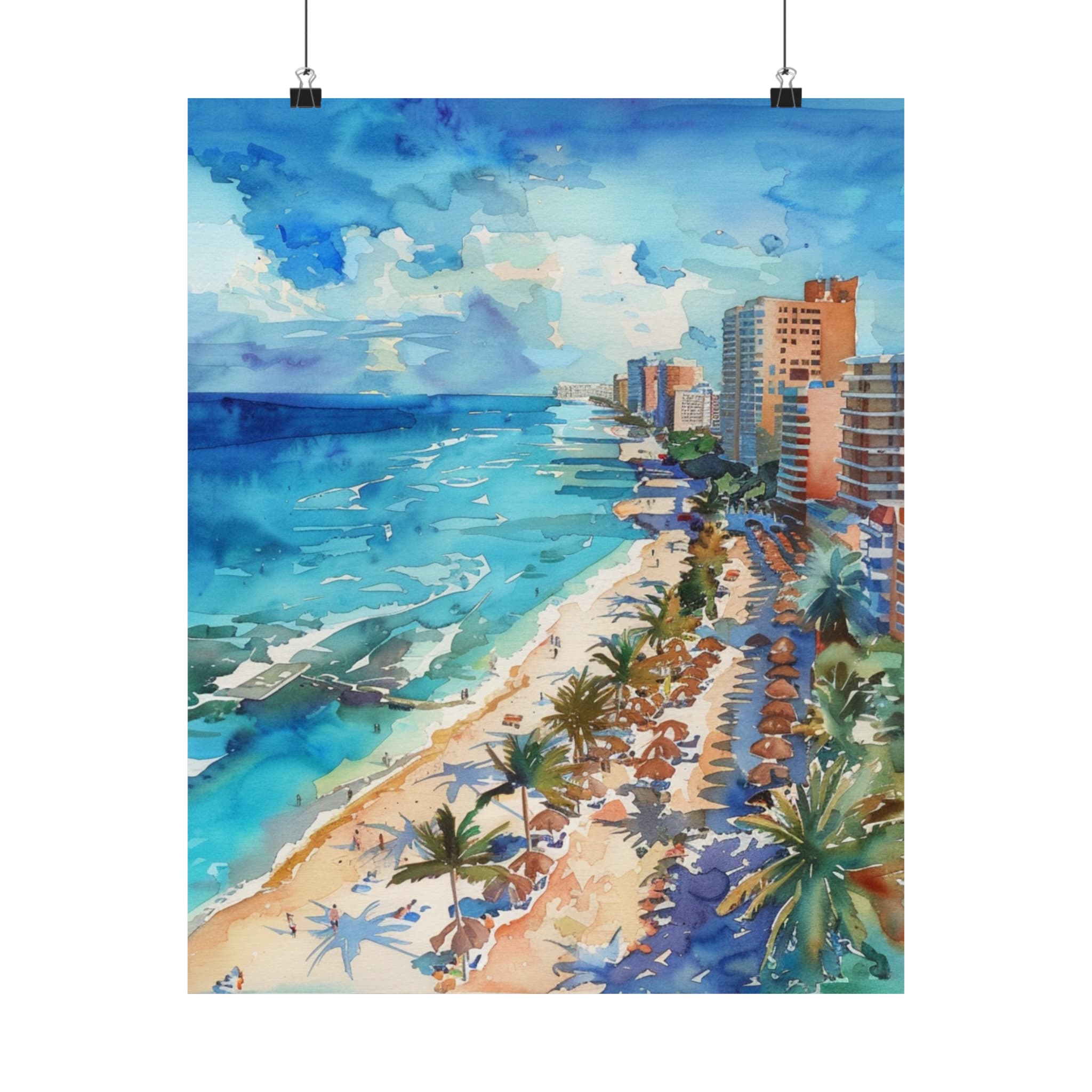 Cancun Art Mexico Watercolor Painting, Cancun Seascape Wall Art Print ...